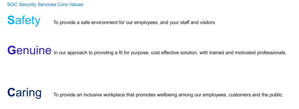Core values are SGC’s DNA - SGC Security Services